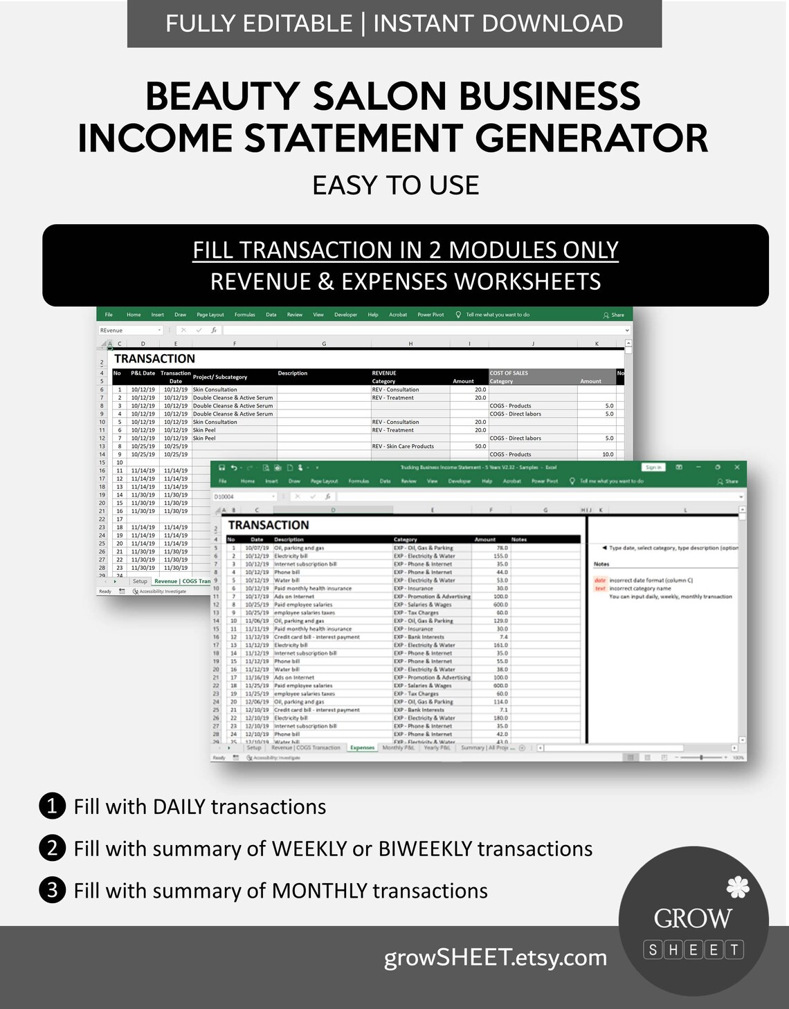Beauty Salon Business Income Statement Generator Automated Profit ...