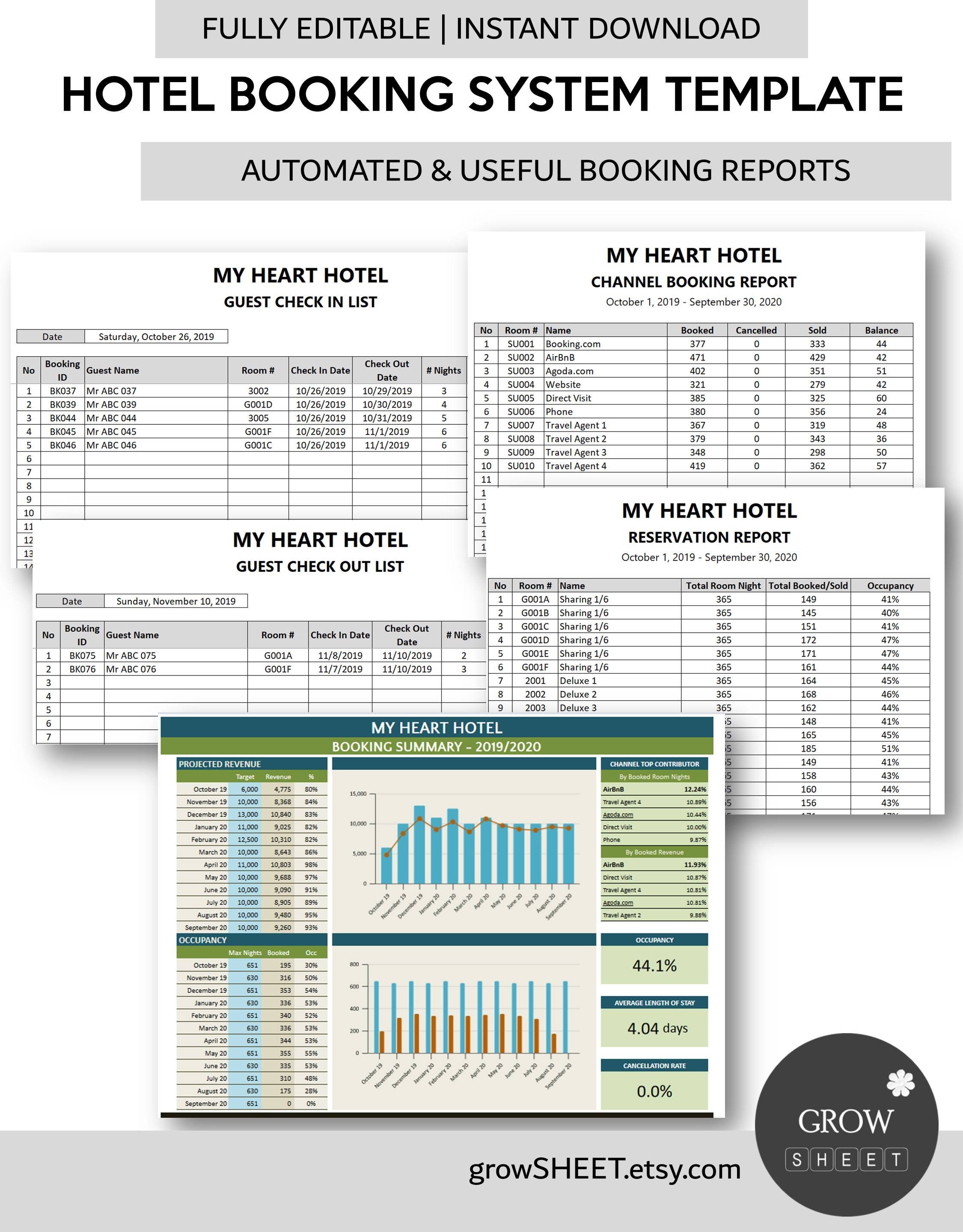 Hotel Booking System Template | Hotel Reservation Spreadsheet for Excel ...