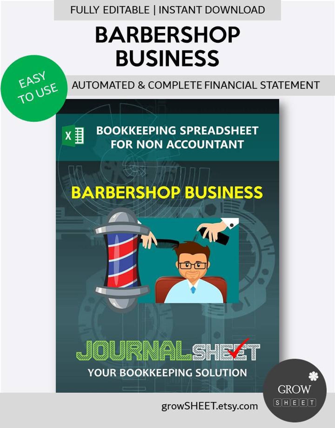 Barbershop Business Bookkeeping Spreadsheet for Non Accountant | Salon ...
