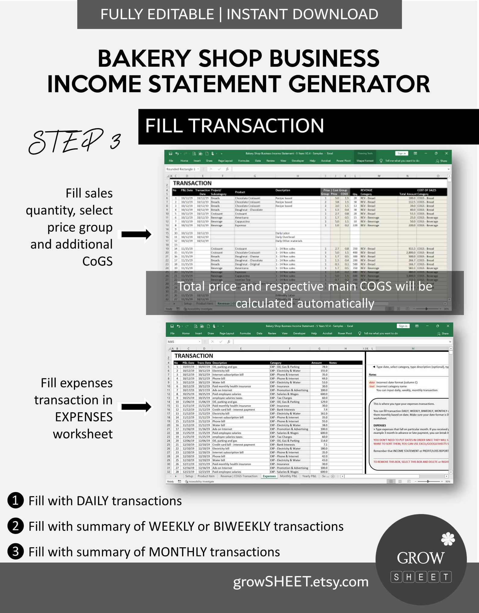Bakery Shop Business Income Statement Generator | Automated Profit ...