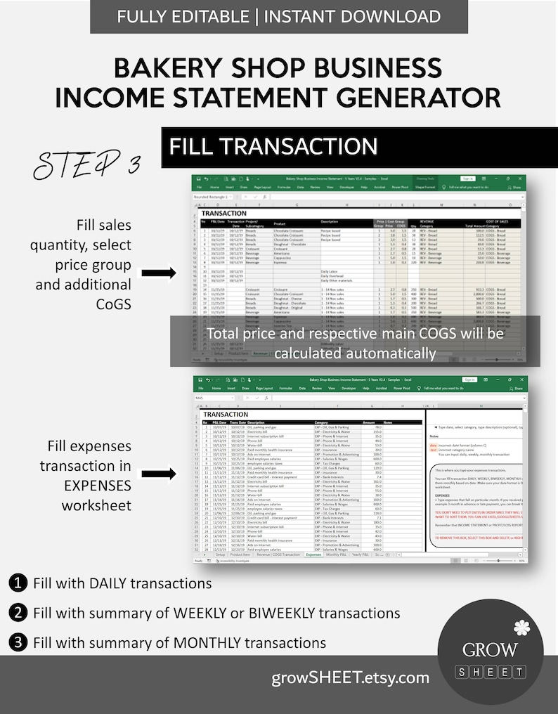 Bakery Shop Business Income Statement Generator | Automated Profit ...