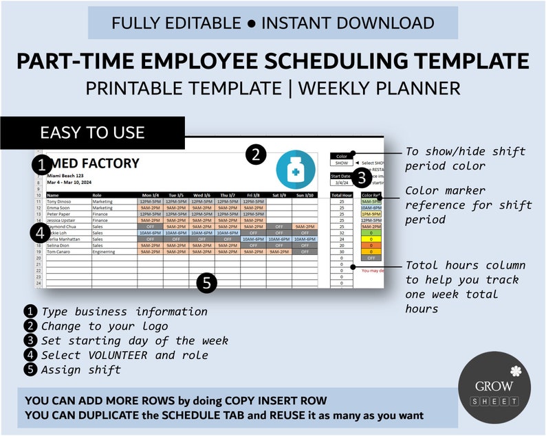 Part-time Employee Scheduling Template for Excel and Google Sheets ...