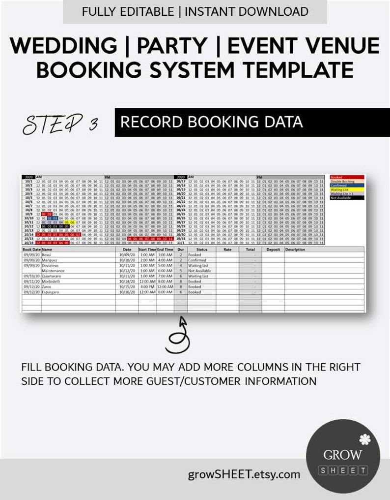 Wedding Venue Booking Template Event Venue Reservation Manager for Excel and Googlesheets Ball ...