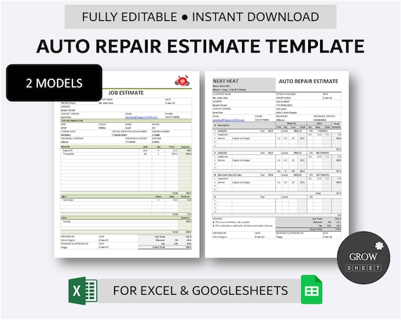 Auto Repair Order Template Excel