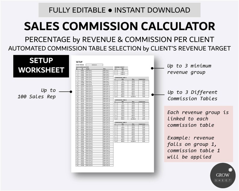 Sales Commission Calculator | Group Commission by Client's Revenue ...