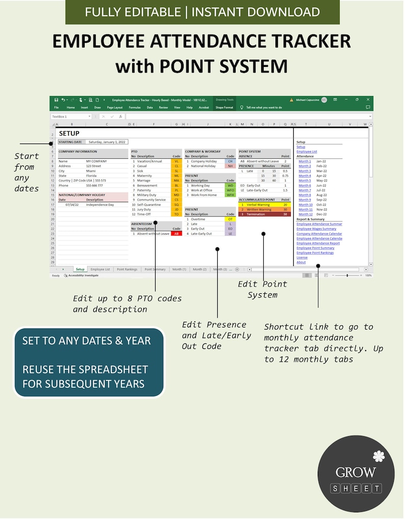 Employee Attendance Tracker With Disciplinary Point System | Automated ...