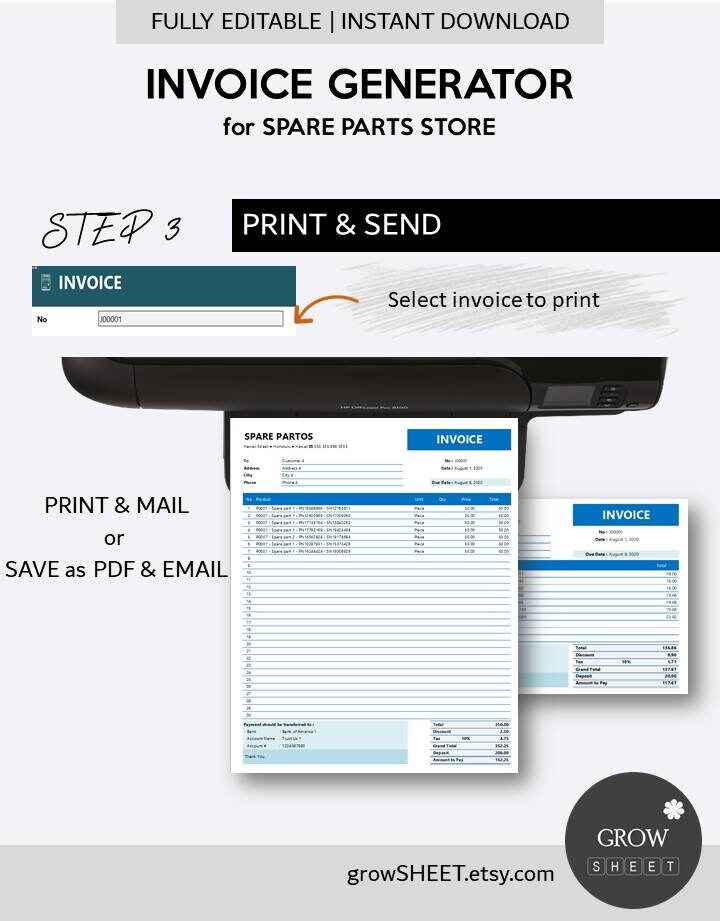 Invoice Generator for Spare Parts Business | Excel Invoice Template for ...