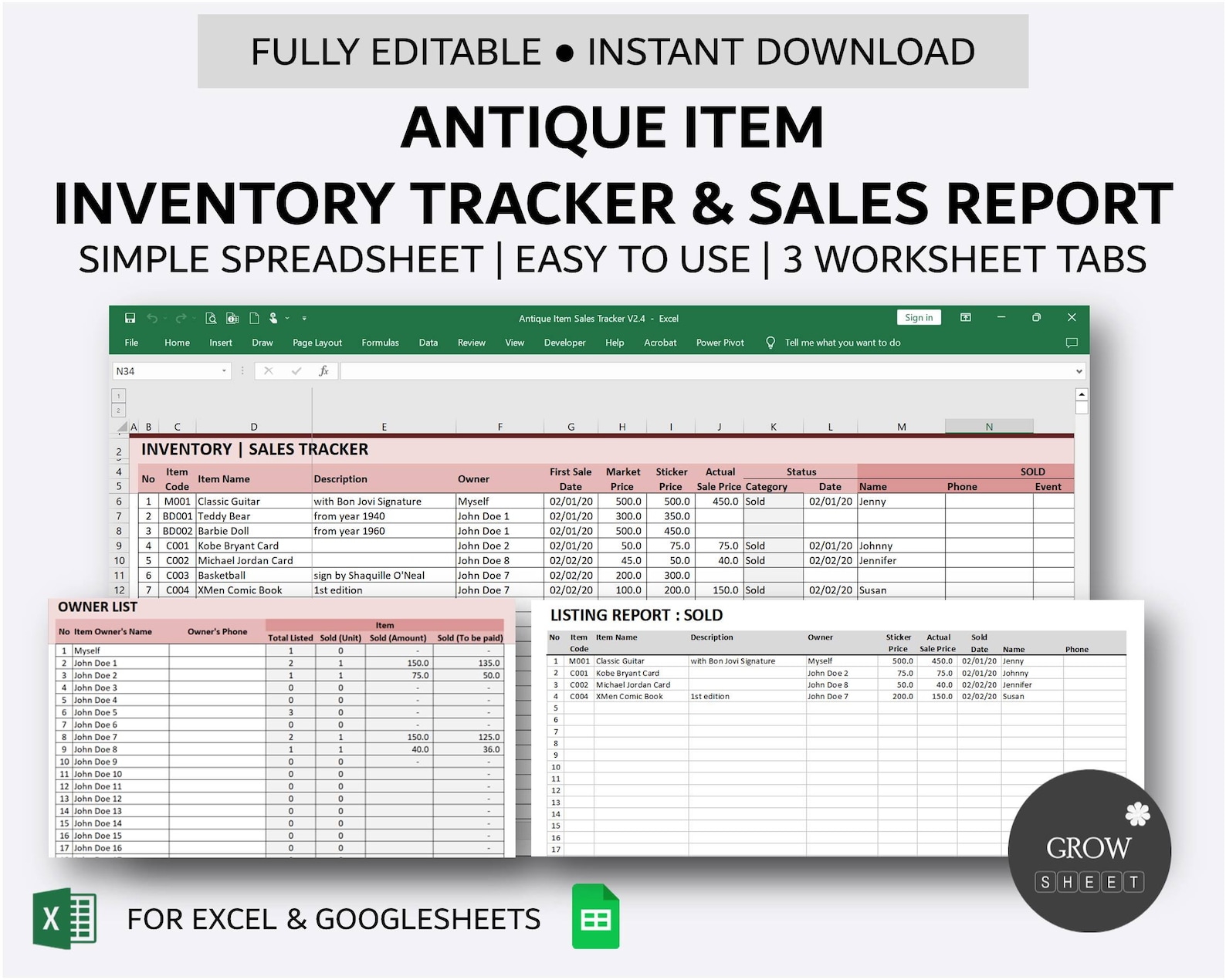 Antique Item Sale Inventory and Sales Tracker Sales Item Listing ...