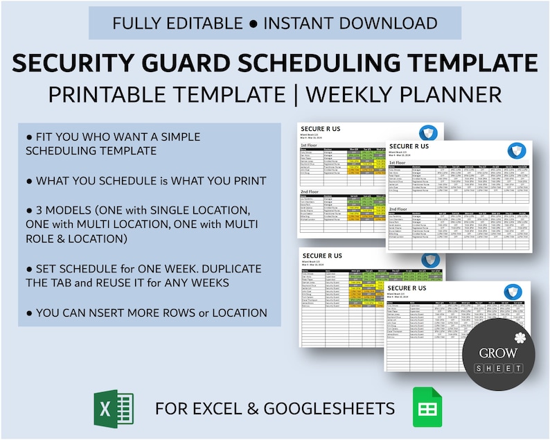 Security Guard Scheduling Template | Multi Roles-location-shift Period ...