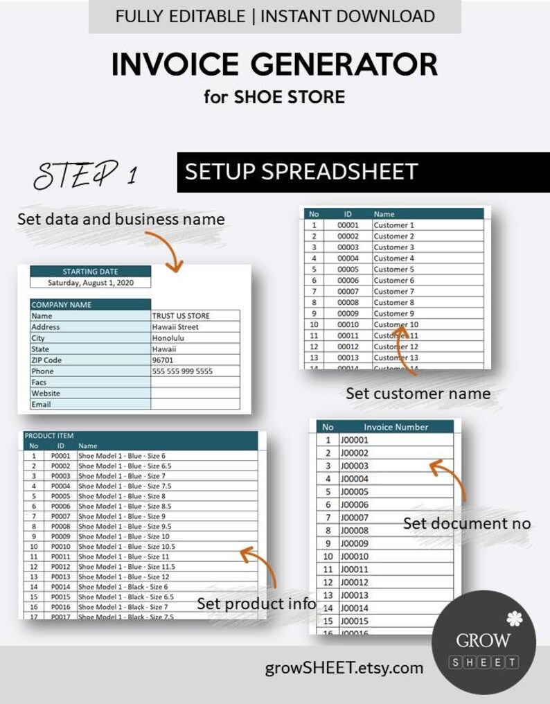 Invoice Generator for Shoe Stores Excel Invoice Template for Shoe ...