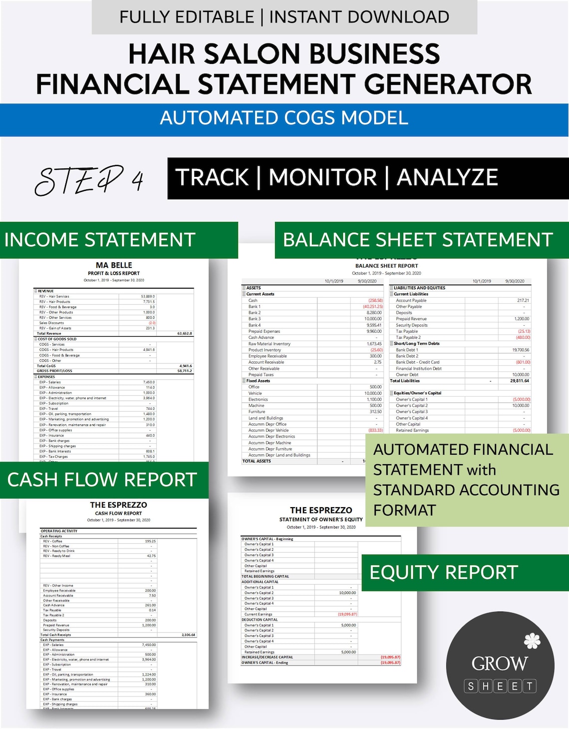 Hair Salon Business Financial Statement Generator Automated Income ...