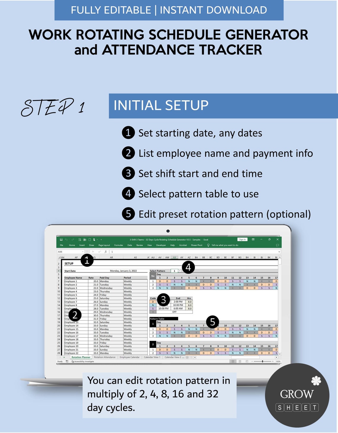 Work Rotating Generator Template and Attendance Tracker Automated ...