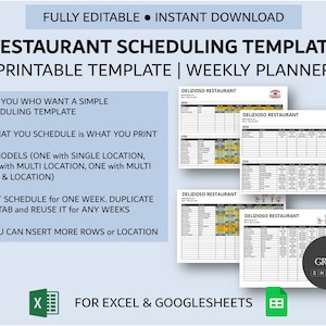Restaurant Scheduling Template for Excel and Google Sheets | Multi ...