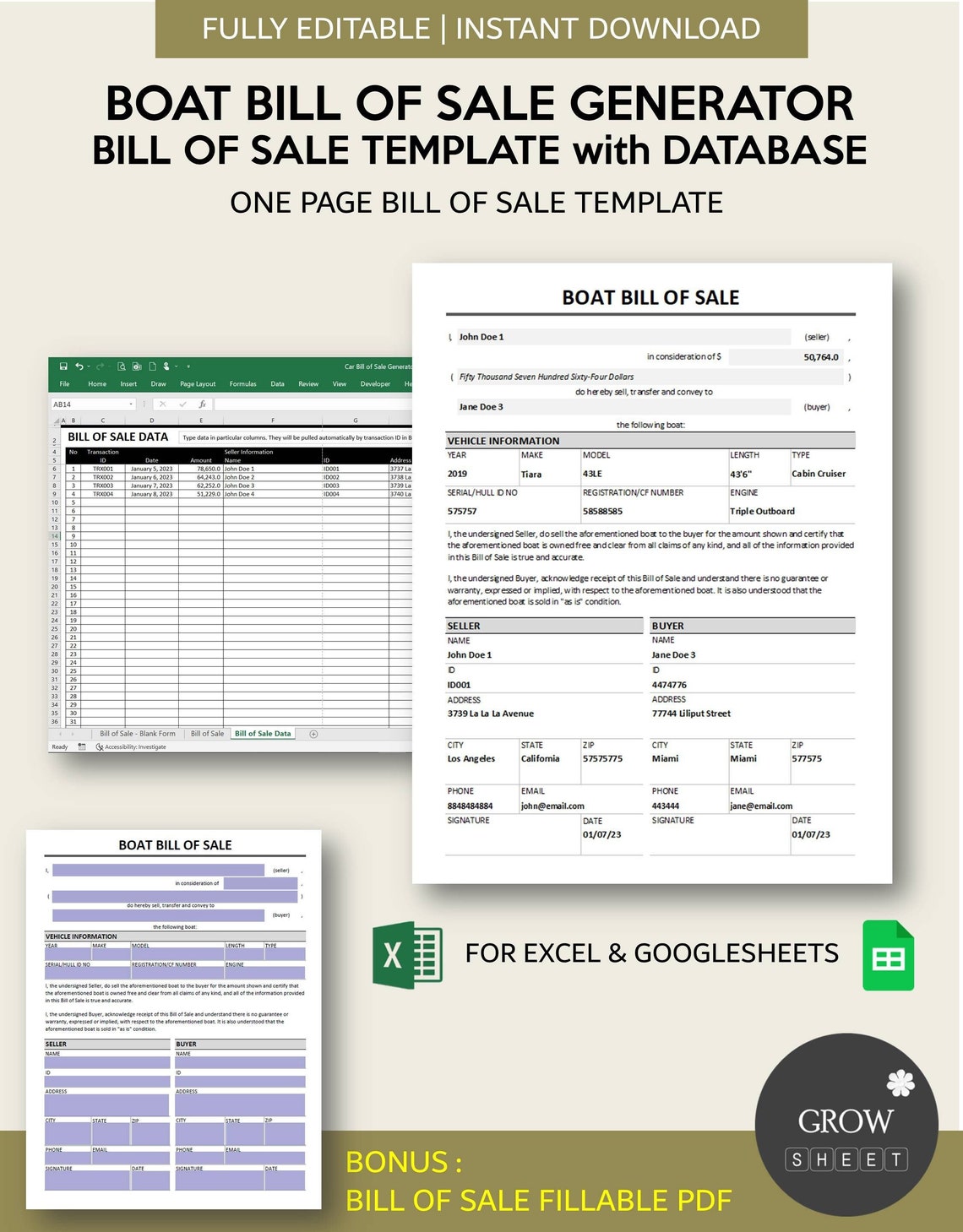 Boat Bill of Sale Generator | One Page Ship Bill of Sale Template With ...