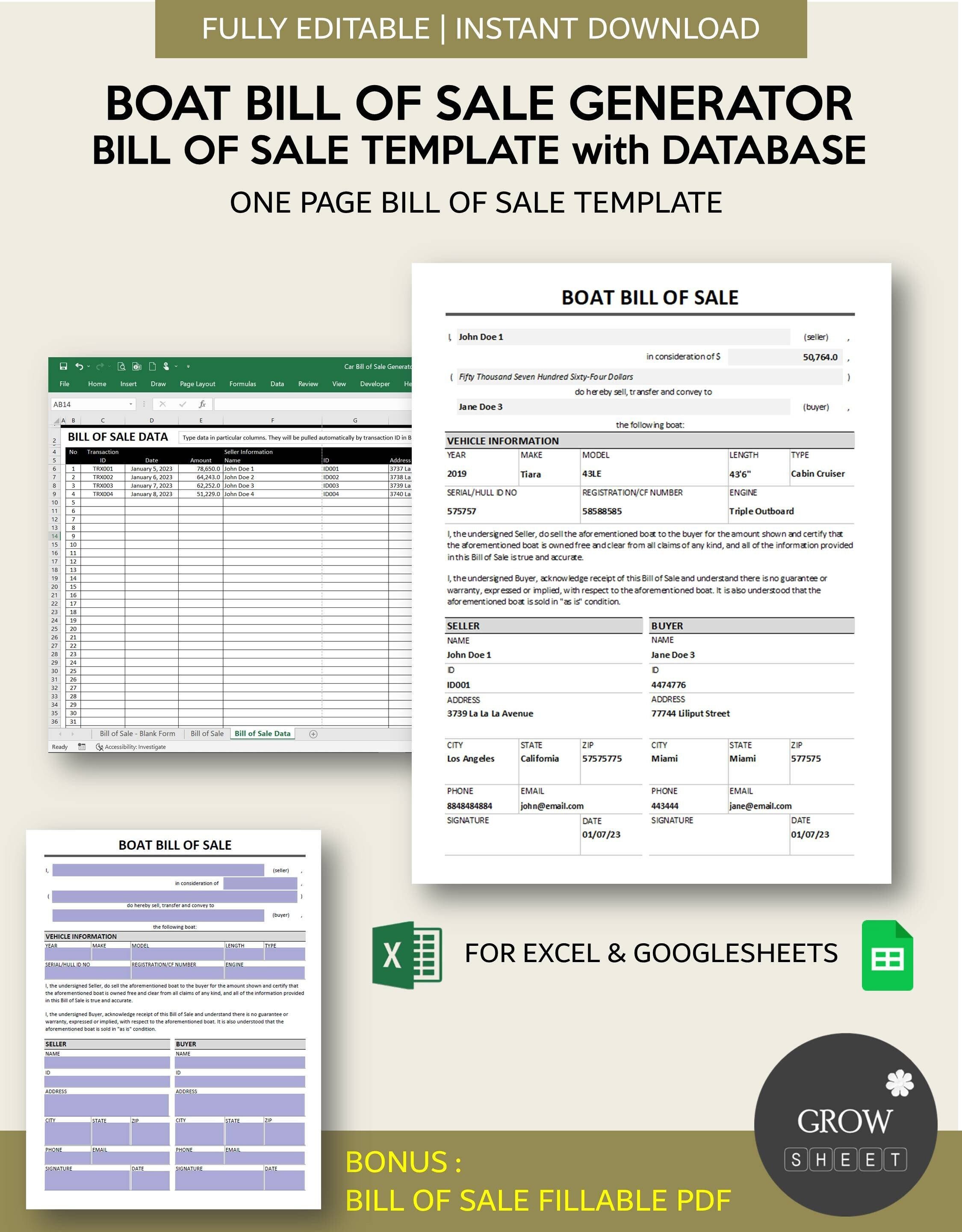 Boat Bill of Sale Generator | One Page Ship Bill of Sale Template With ...