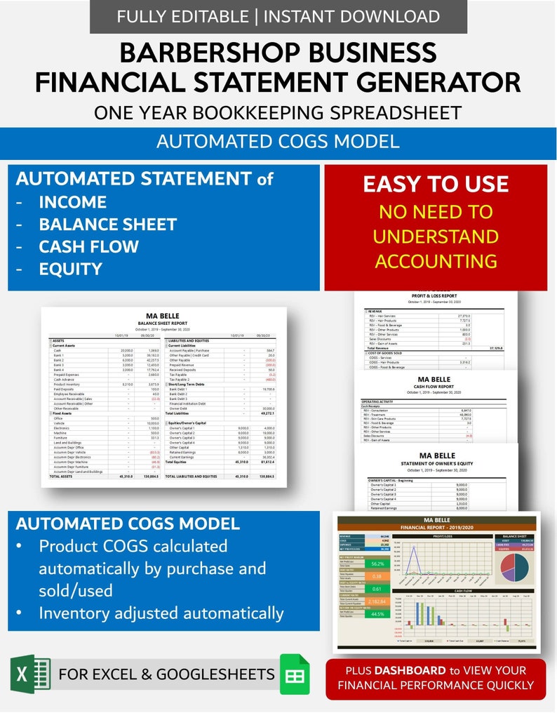 Barbershop Business Financial Statement Generator | Automated Income ...