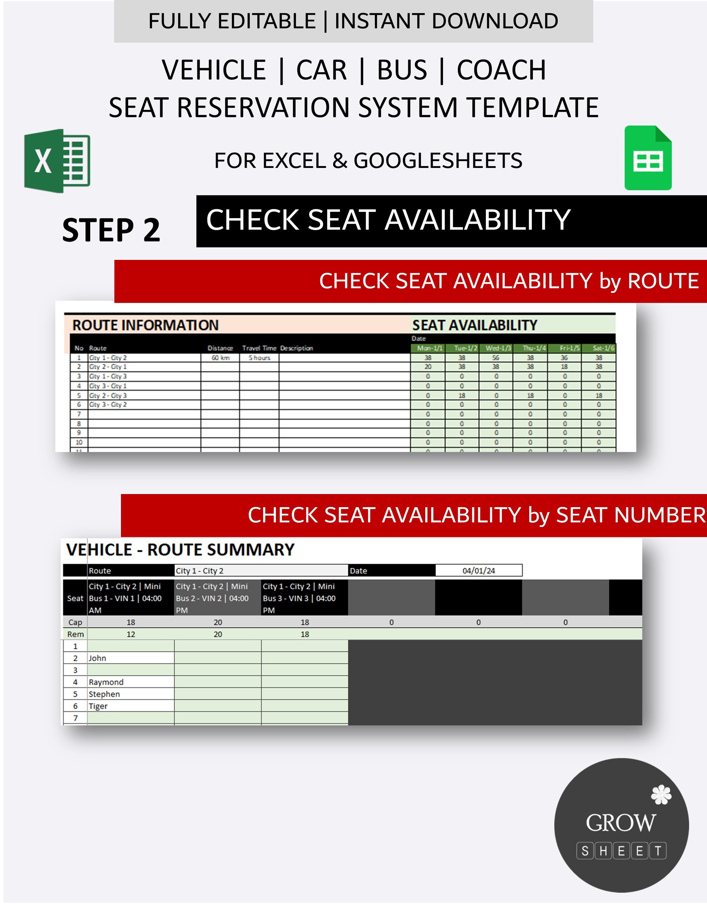 Car Seat Booking System Template | Vehicle Seat Reservation Spreadsheet ...