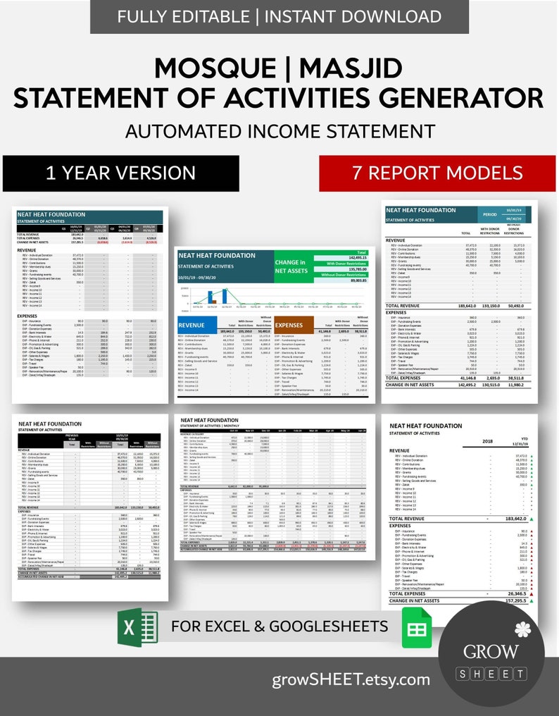 Mosque Income Statement Generator | Masjid Statement of Activities ...