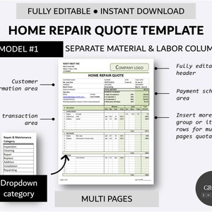 Printable Home Repair Quote Template | Home Renovation Price Quotation ...