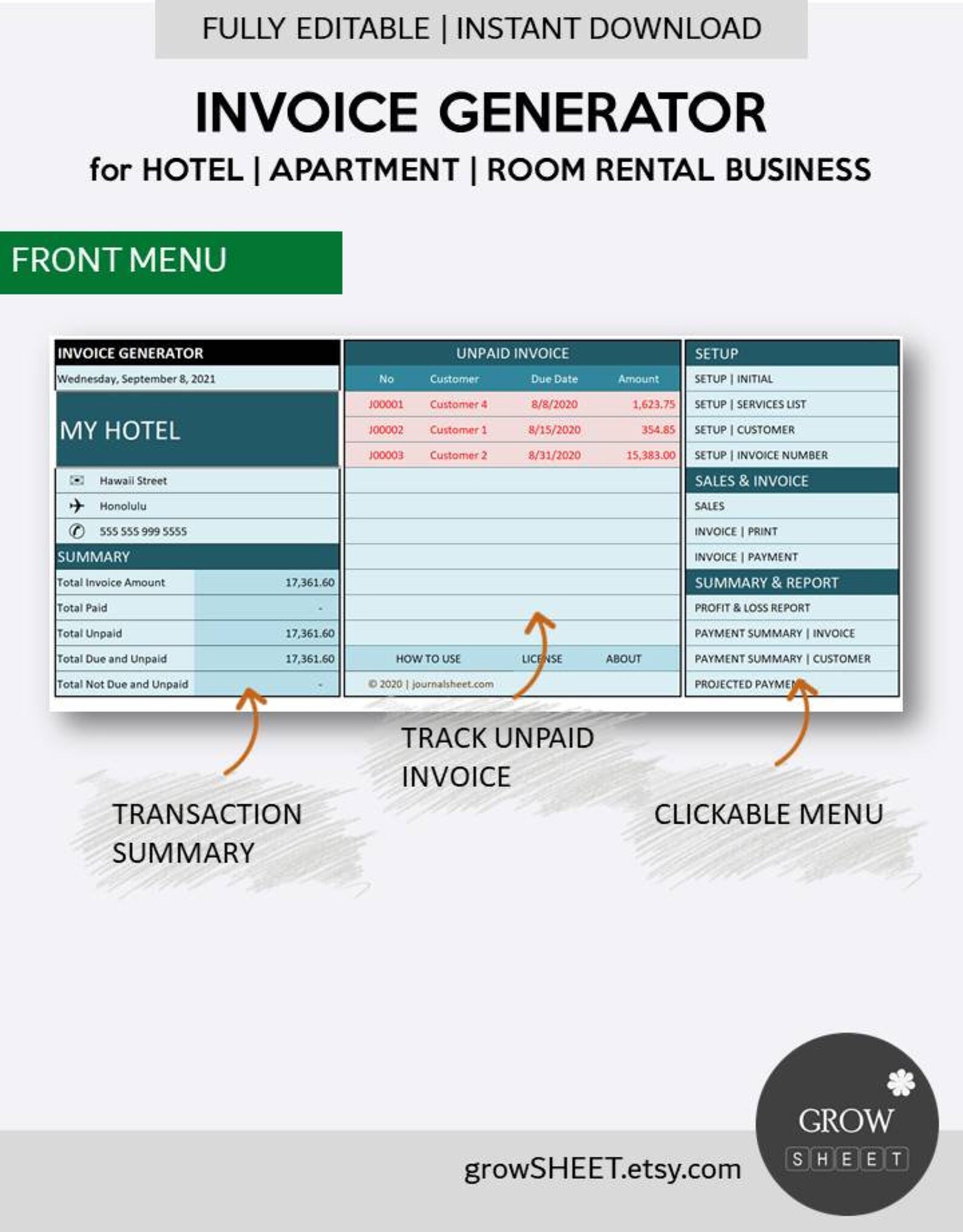 Invoice Generator for Hotel Business | Excel Invoice Template for Room ...