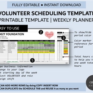 Volunteer Scheduling Template for Excel and Google Sheets | Multi Roles ...