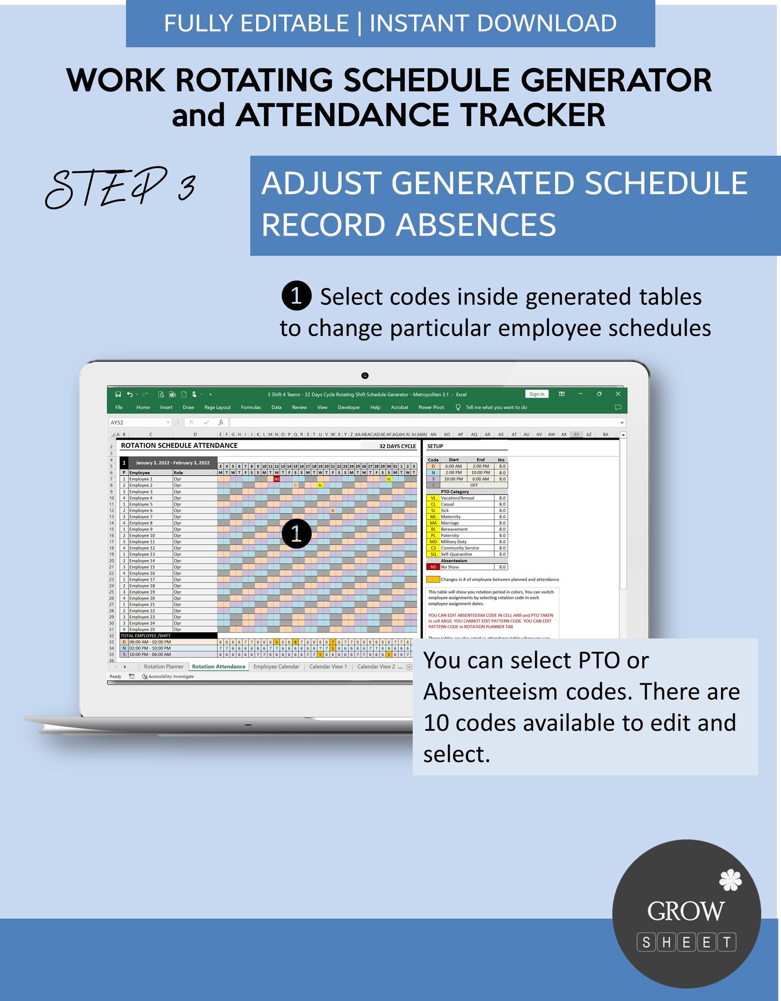 Work Rotating Generator Template and Attendance Tracker | Automated ...