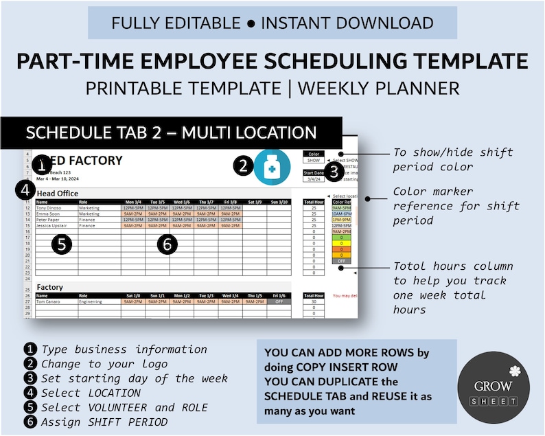 Part-time Employee Scheduling Template for Excel and Google Sheets ...
