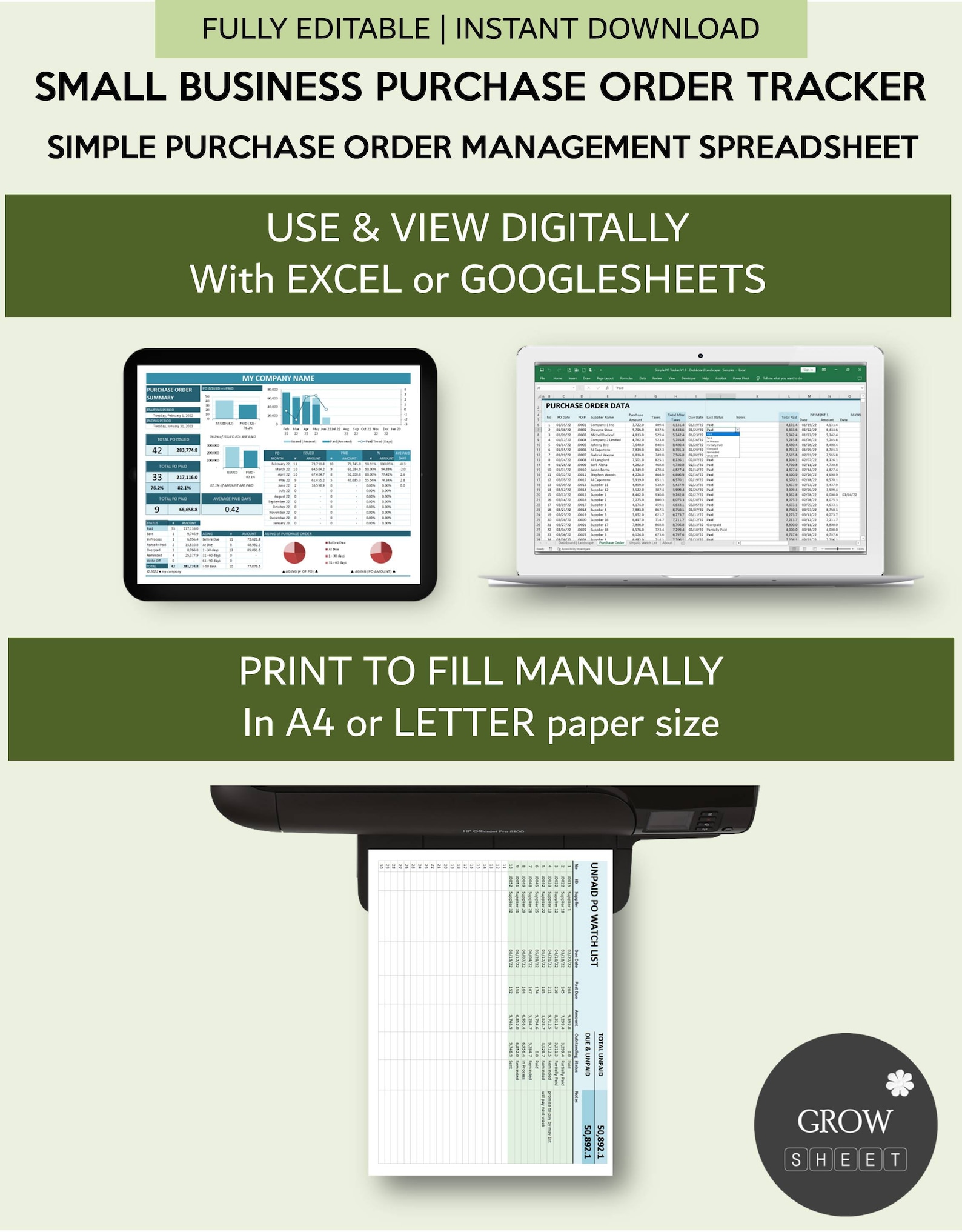 Purchase Order Tracker Spreadsheet | Simple Small Business Purchase ...