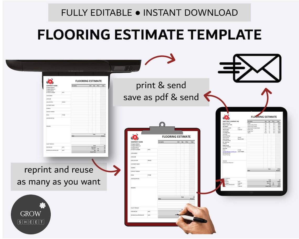 Flooring Estimate Template for Excel and Google Sheets | Printable ...