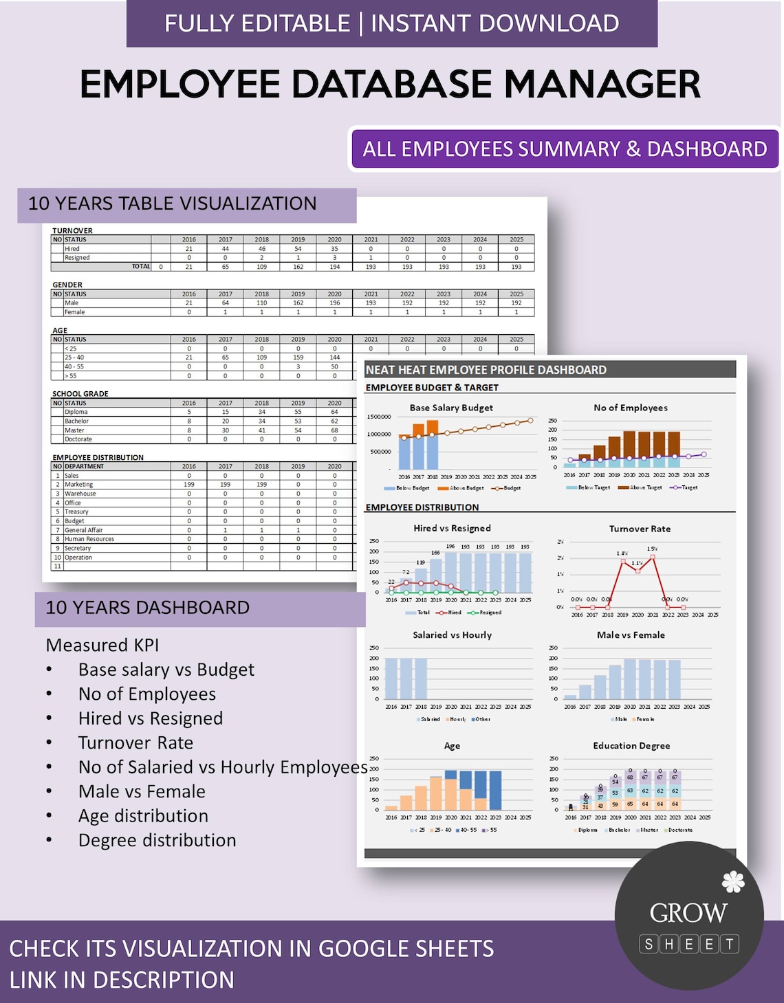 Employee Database Management System for Excel and Google Sheets Human ...