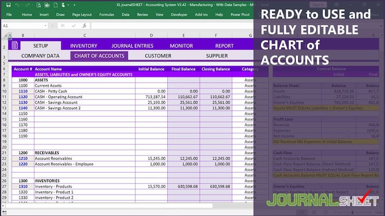 Excel Accounting Template for Manufacturing Business | Accounting ...