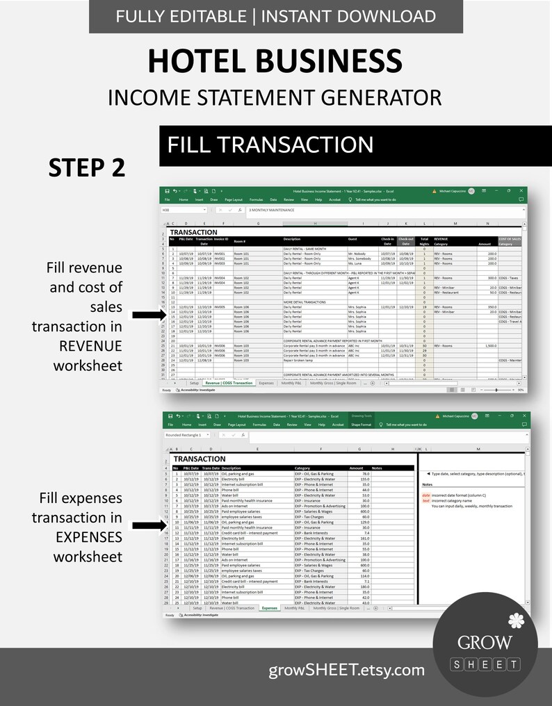 Hotel Business Income Statement Generator | Automated Profit & Loss ...