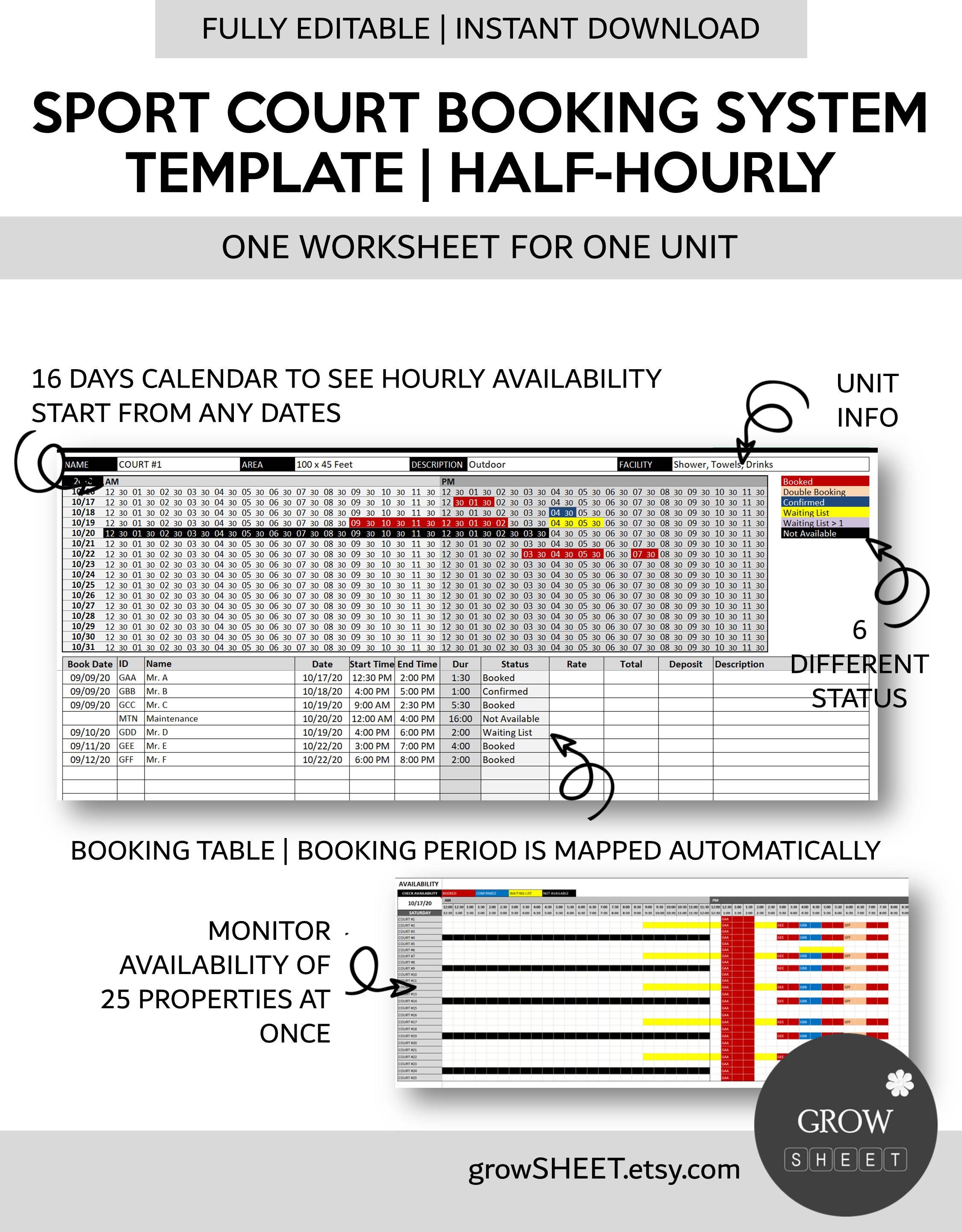 Sport Court Booking System Template Half-hourly Court Rental ...