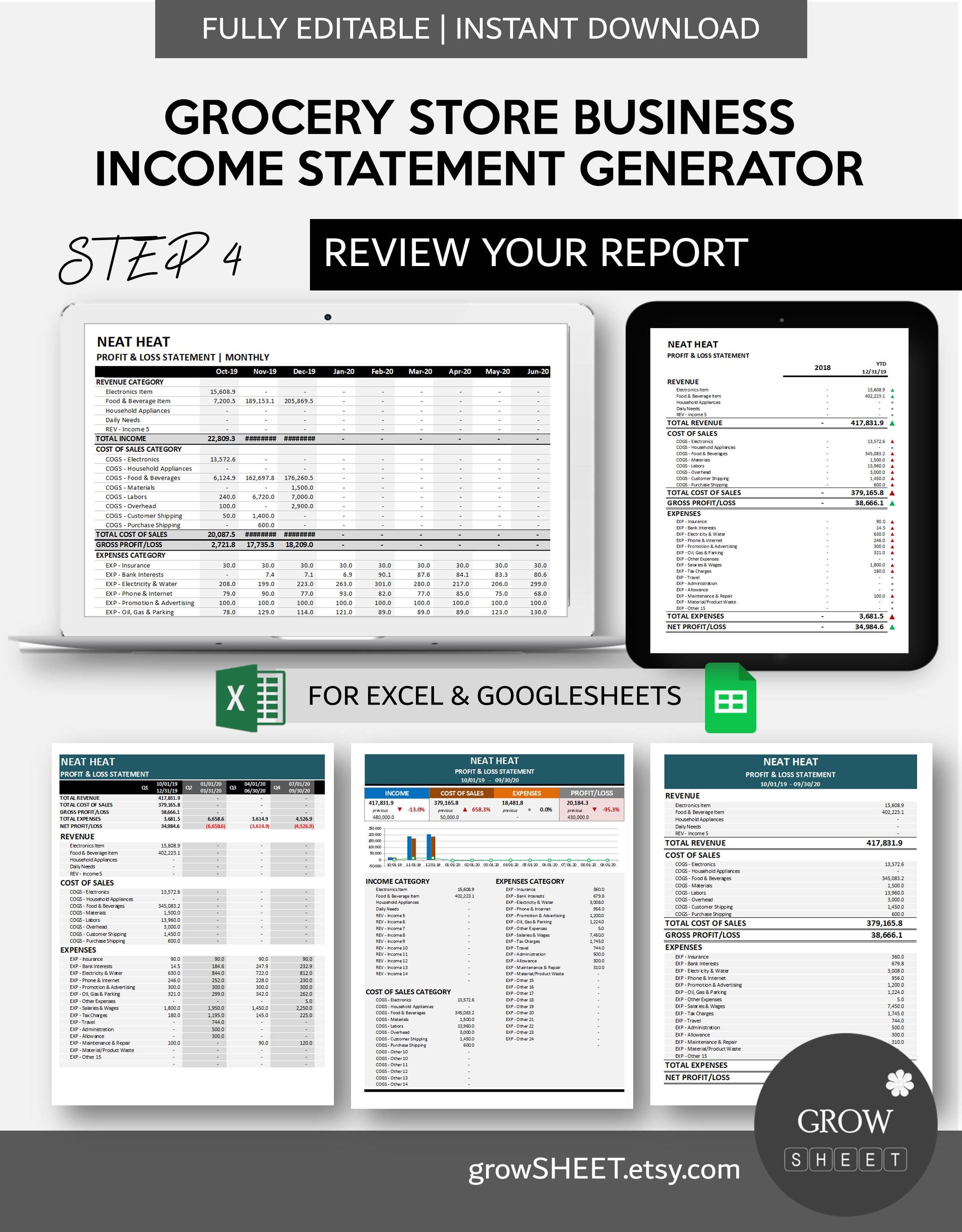Grocery Store Income Statement Generator | Automated Profit & Loss ...