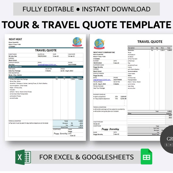 Tour Excel Template - Etsy
