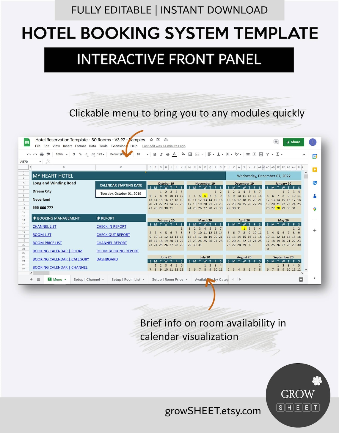 Hotel Booking System Template | Hotel Reservation Spreadsheet for Excel ...