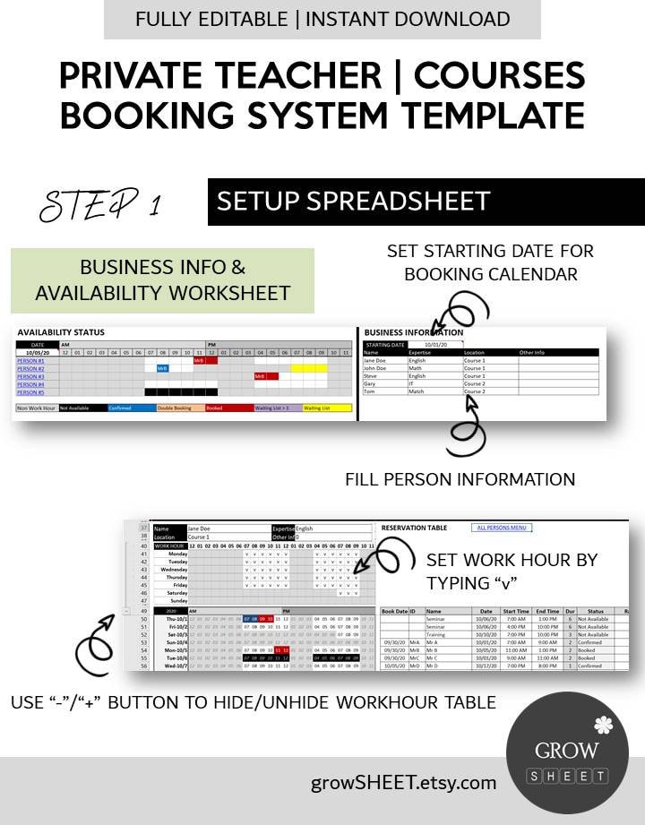Private Teacher Reservation Template | Courses Hourly Booking ...