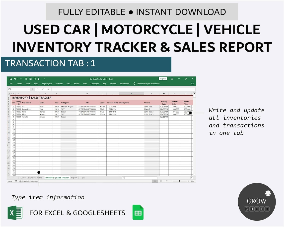 Used Car Inventory and Sales Tracker | Vehicle Listing Management | Simple Inventory Database ...