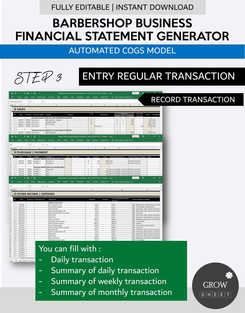 Barbershop Business Financial Statement Generator | Automated Income ...