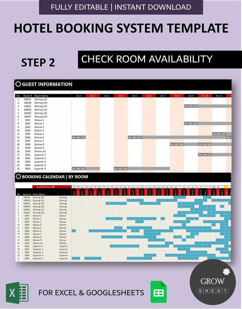 Hotel Booking System Template | Hotel Reservation Spreadsheet for Excel ...