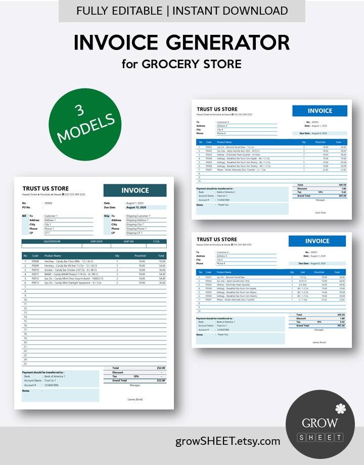 Invoice Generator for Grocery Stores | Excel Invoice Template for ...