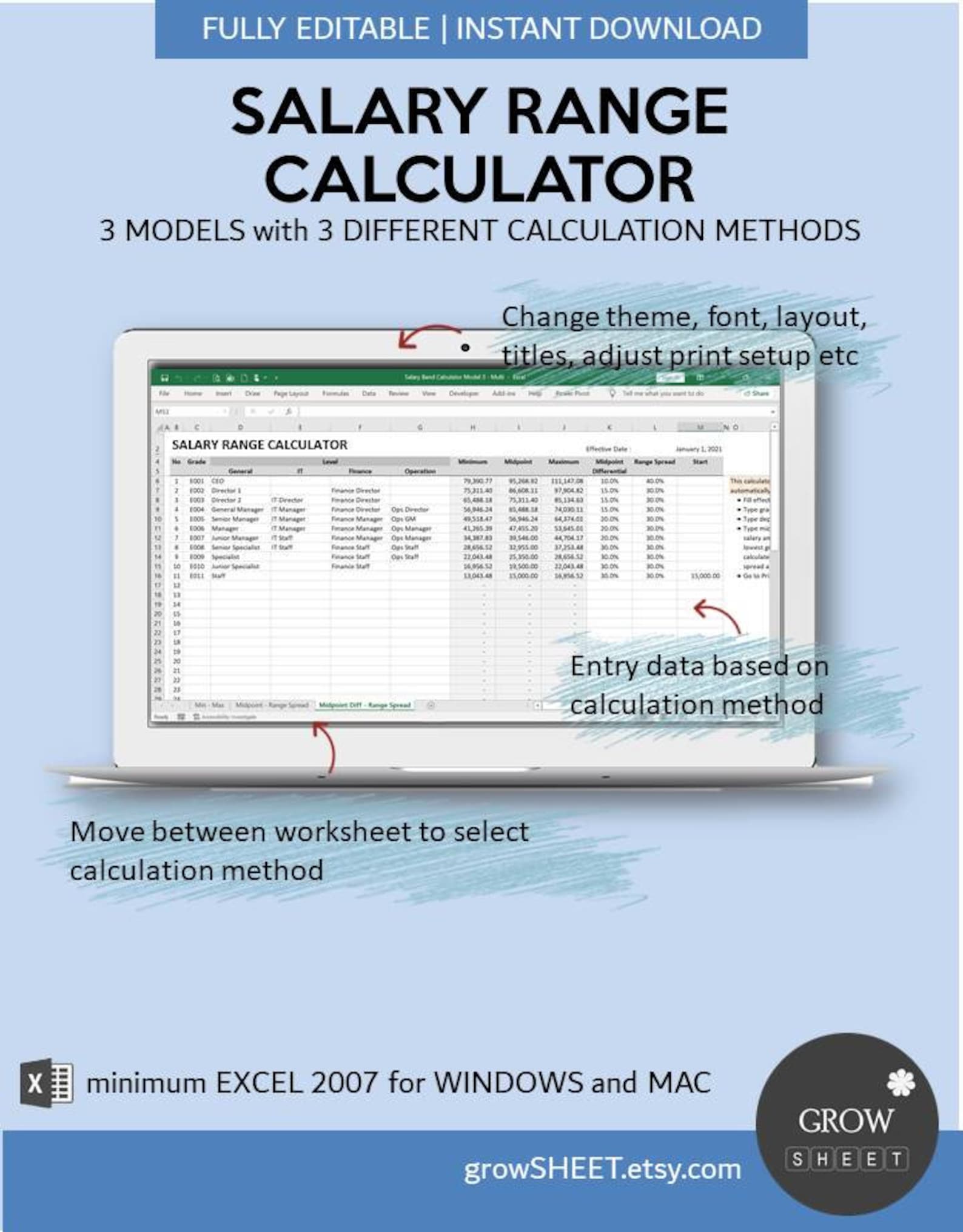 Salary Band Calculator | Salary Range Calculator Spreadsheet | Pay ...