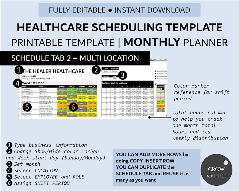 Healthcare Scheduling Template | Multi Roles-location-shift Period ...