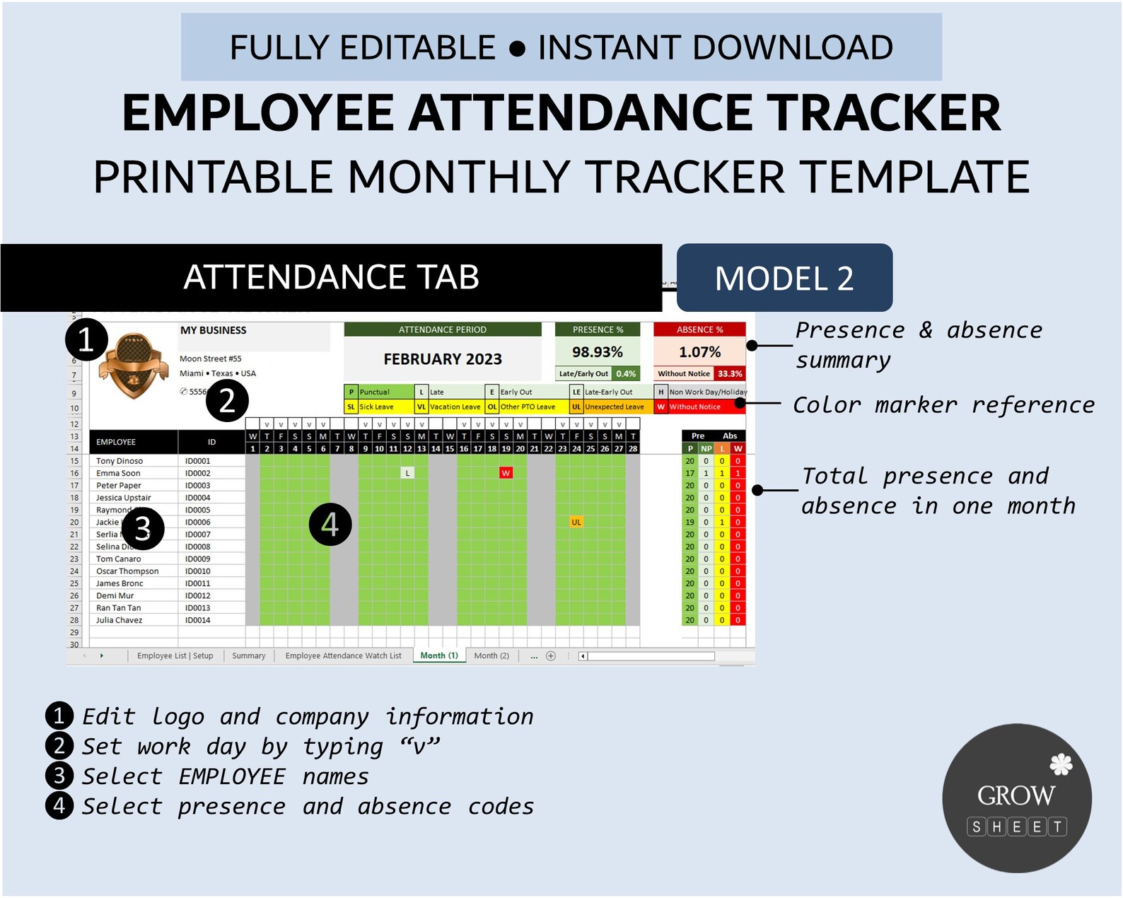 Employee Attendance Tracker | Daily Attendance Record | Start From Any ...