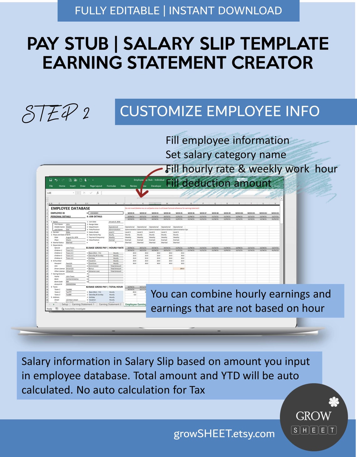 Salary Slip Generator | Pay Slip Creator for Hourly Employee | Biweekly ...