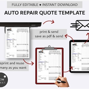 Printable Auto Repair Quote Template for Excel and Google Sheets ...