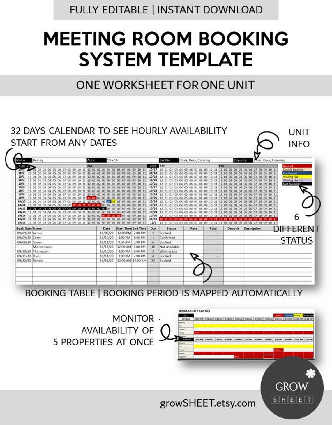 Meeting Room Hourly Booking Template | Meeting Space Hourly Rental ...