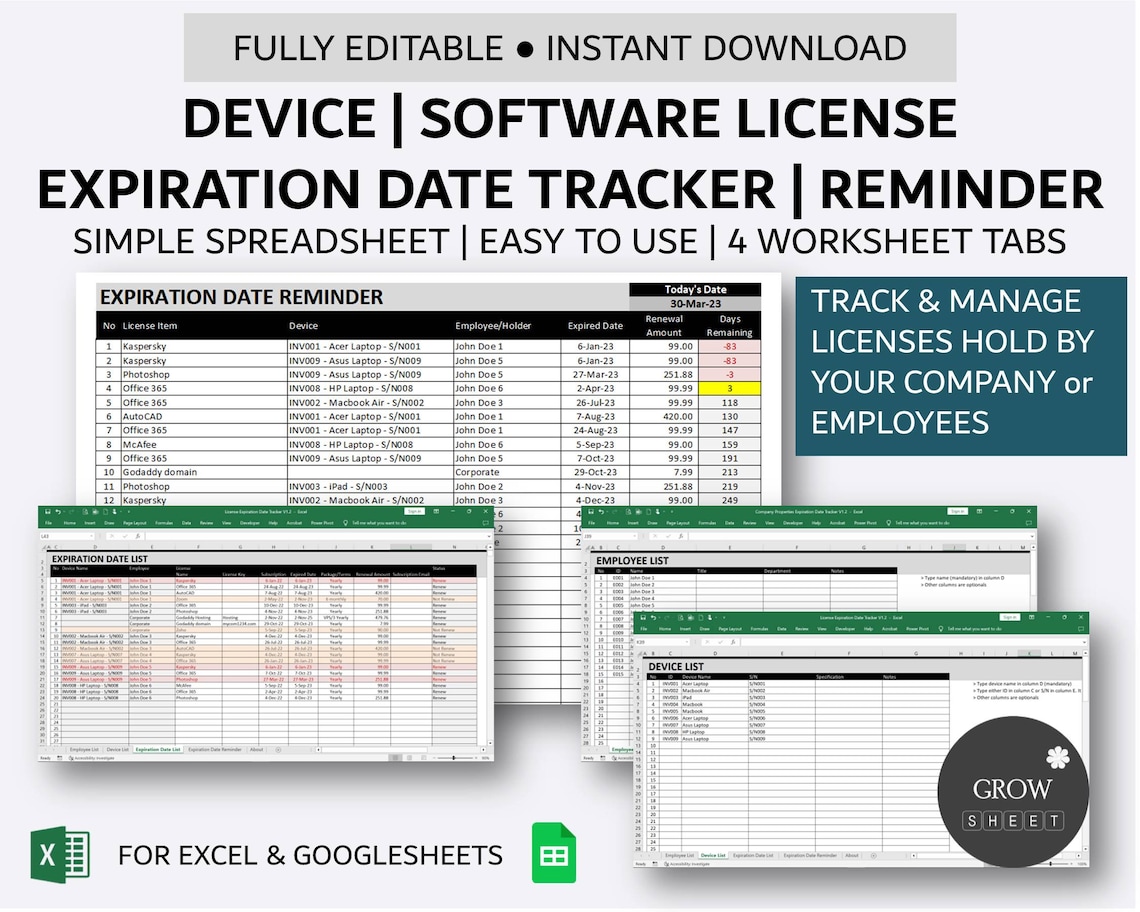 Employee Software License Expiry Date Tracker | Simple Inventory ...