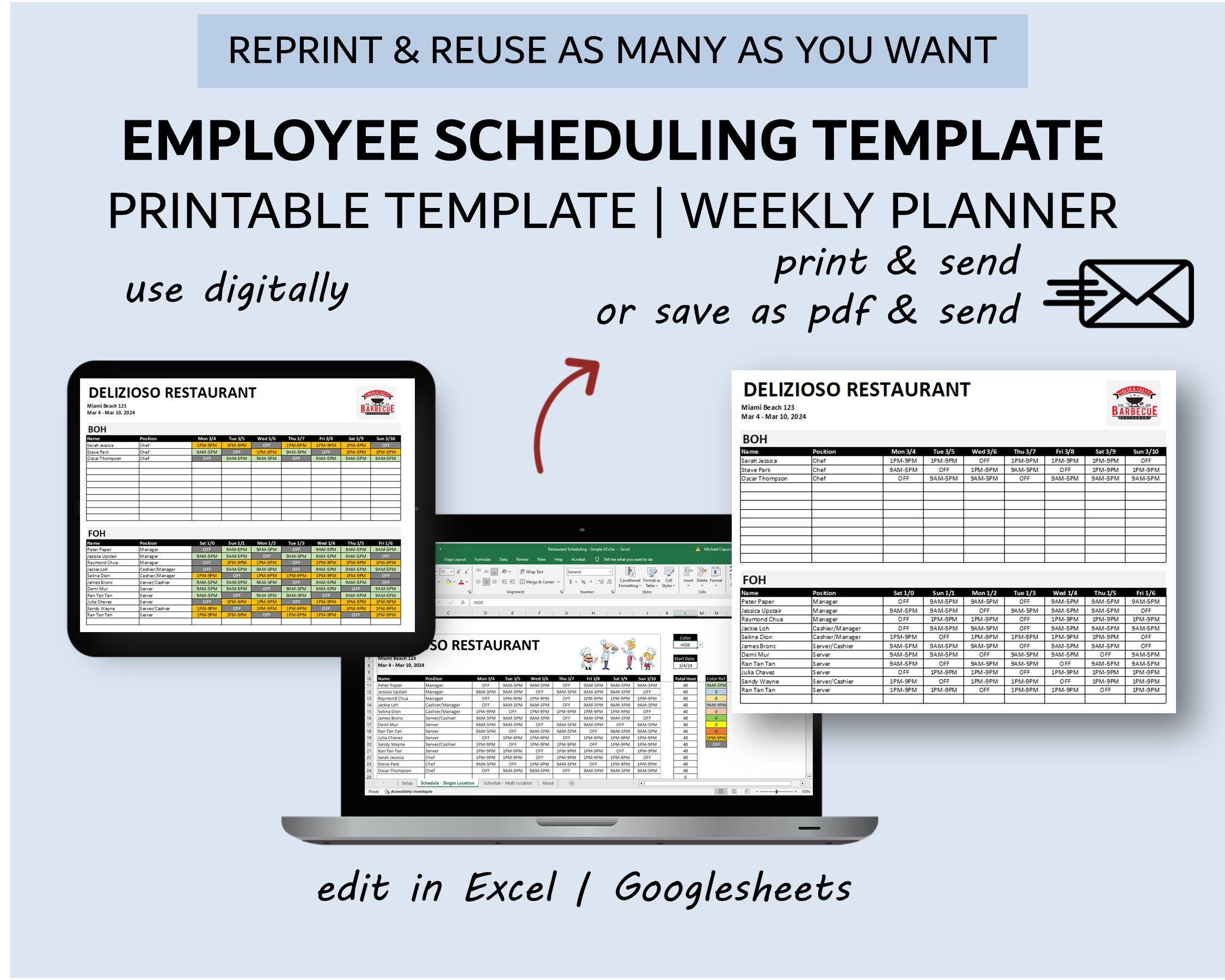Employee Scheduling Template for Excel and Google Sheets | Multi Roles ...