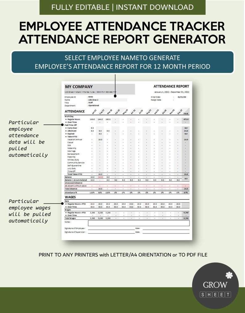 Employee Attendance Tracker and Report Generator | Leave Planner & Tracker | Monthly Report | XL ...